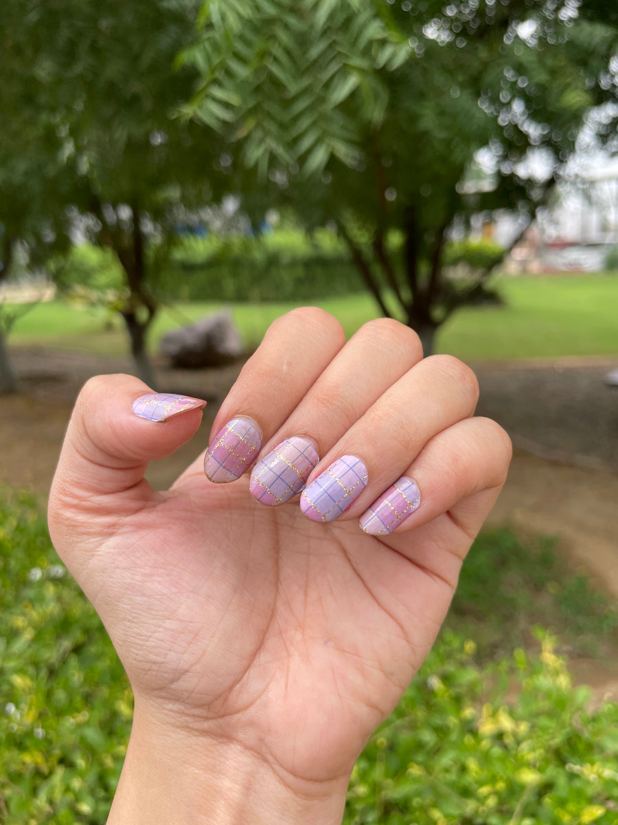 Purple Glitter Checker Nails Stickers – Shopack
